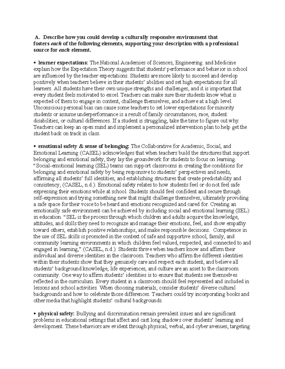 Wgu Learning As A Science Task 1 A Describe How You Could Develop A Culturally Responsive
