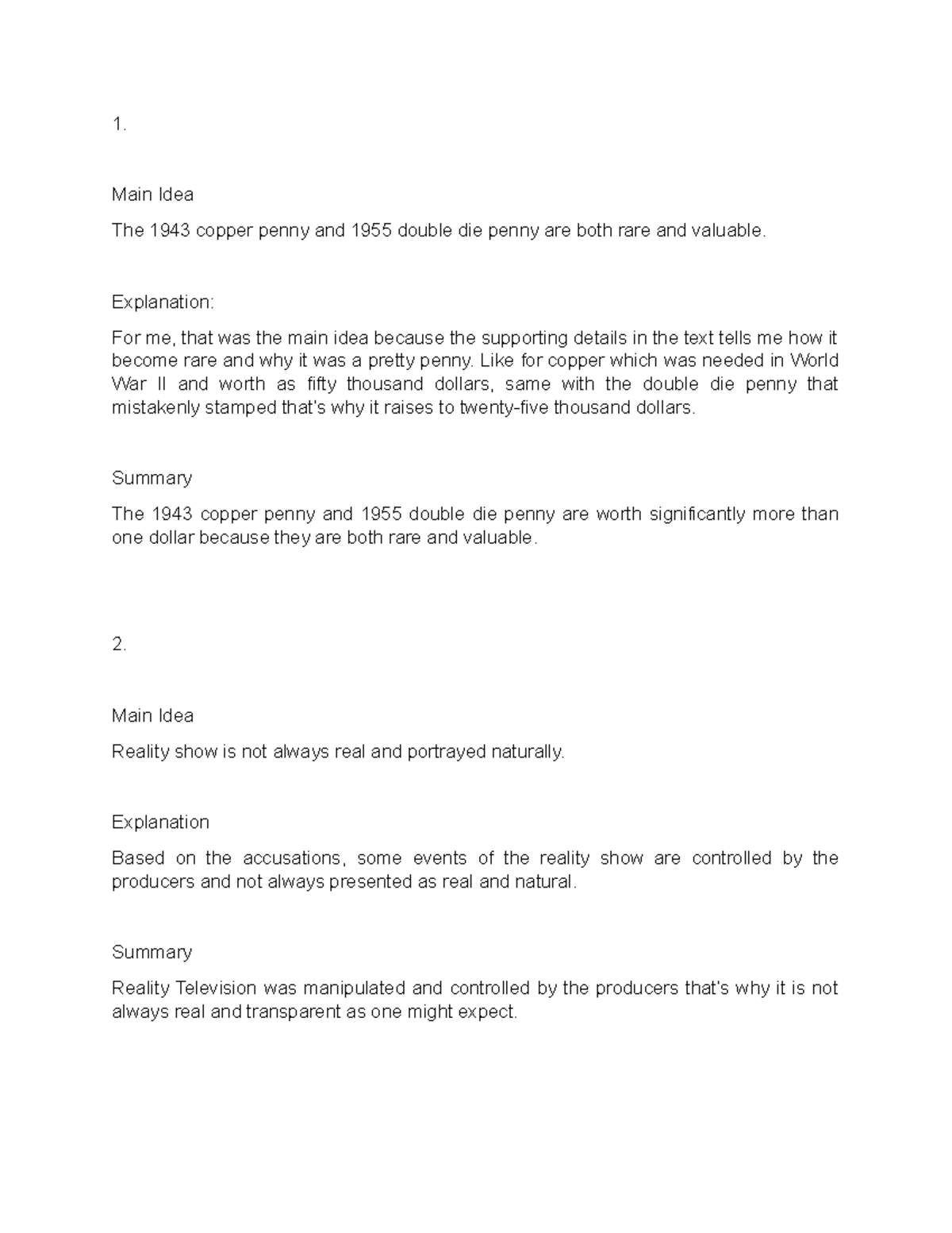 Activity 6 - Assignment - 1. Main Idea The 1943 copper penny and 1955 ...