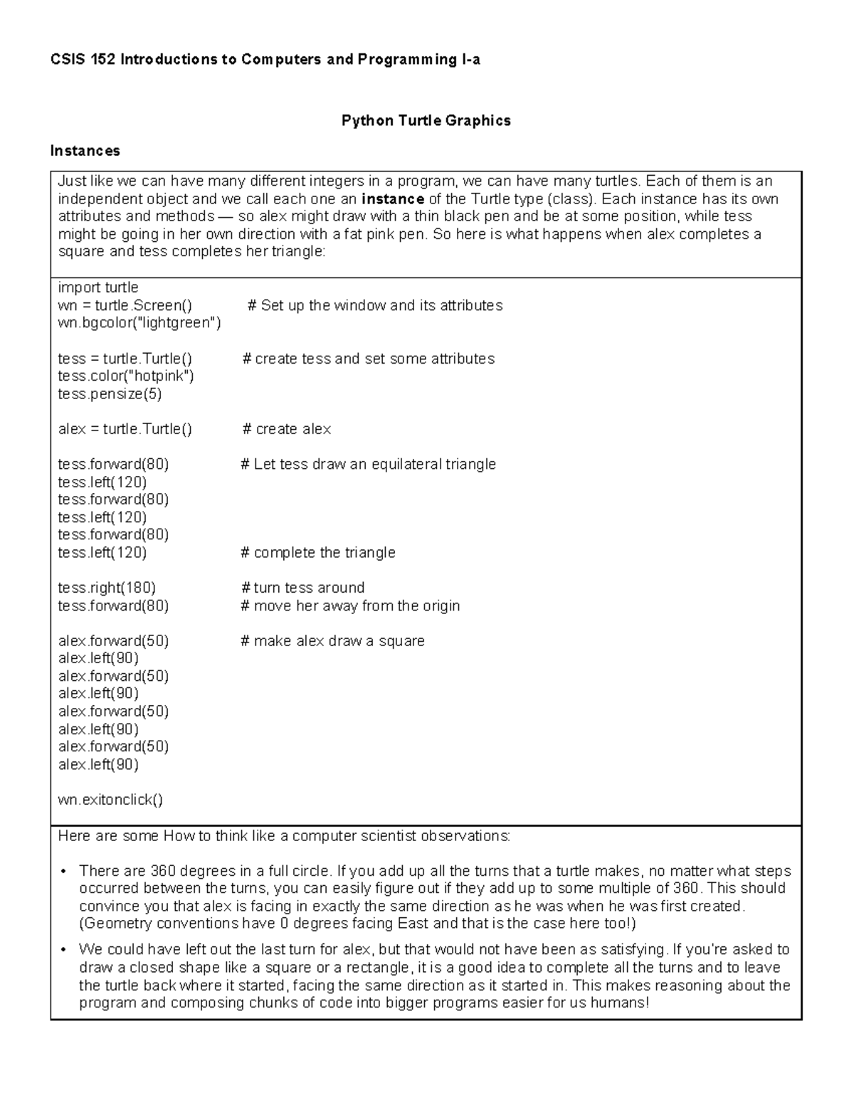 11. CSIS 152 2021-02-01-Turtle Graphics - CSIS 152 Introductions to Computers and Programming I ...