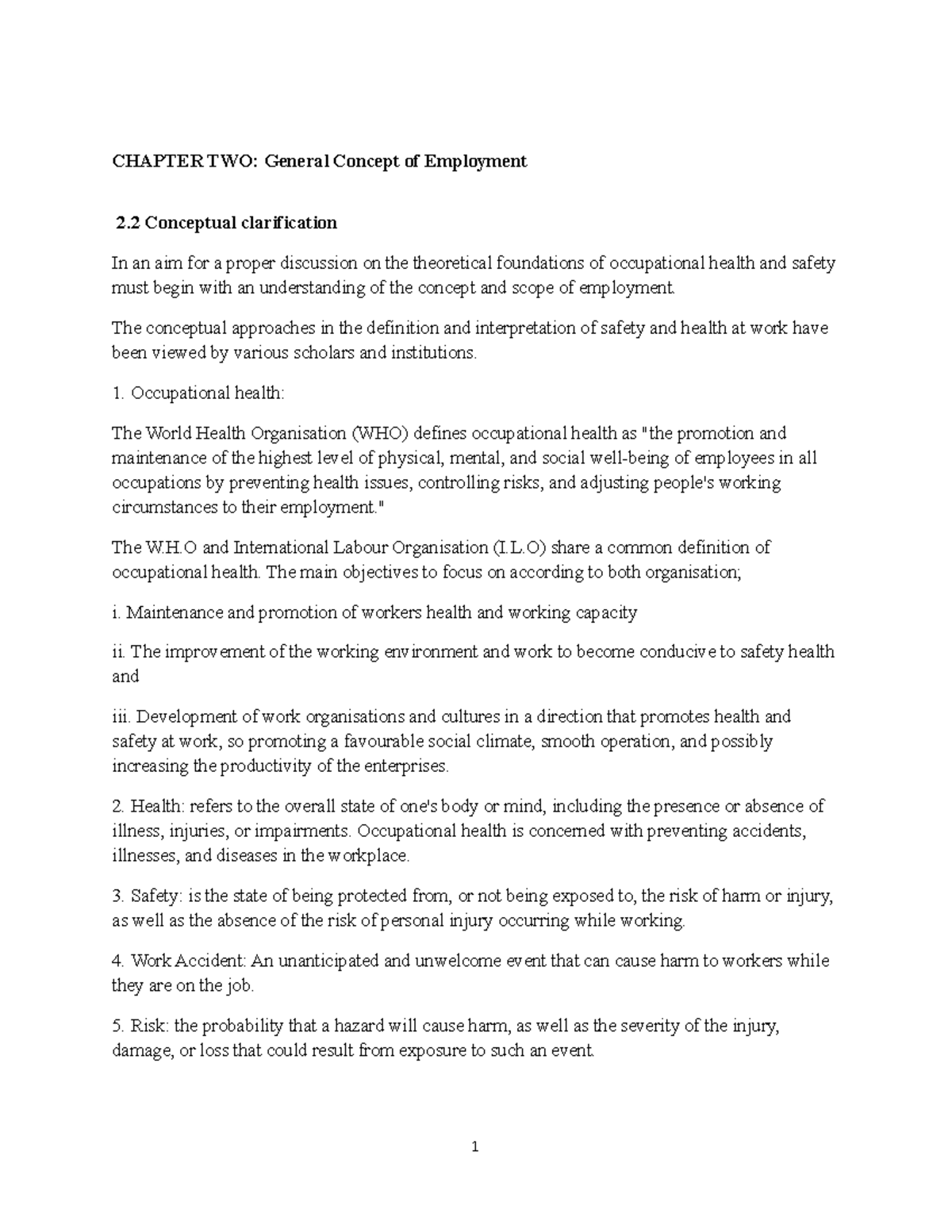 Chapter 2 of Project - CHAPTER TWO: General Concept of Employment 2 ...
