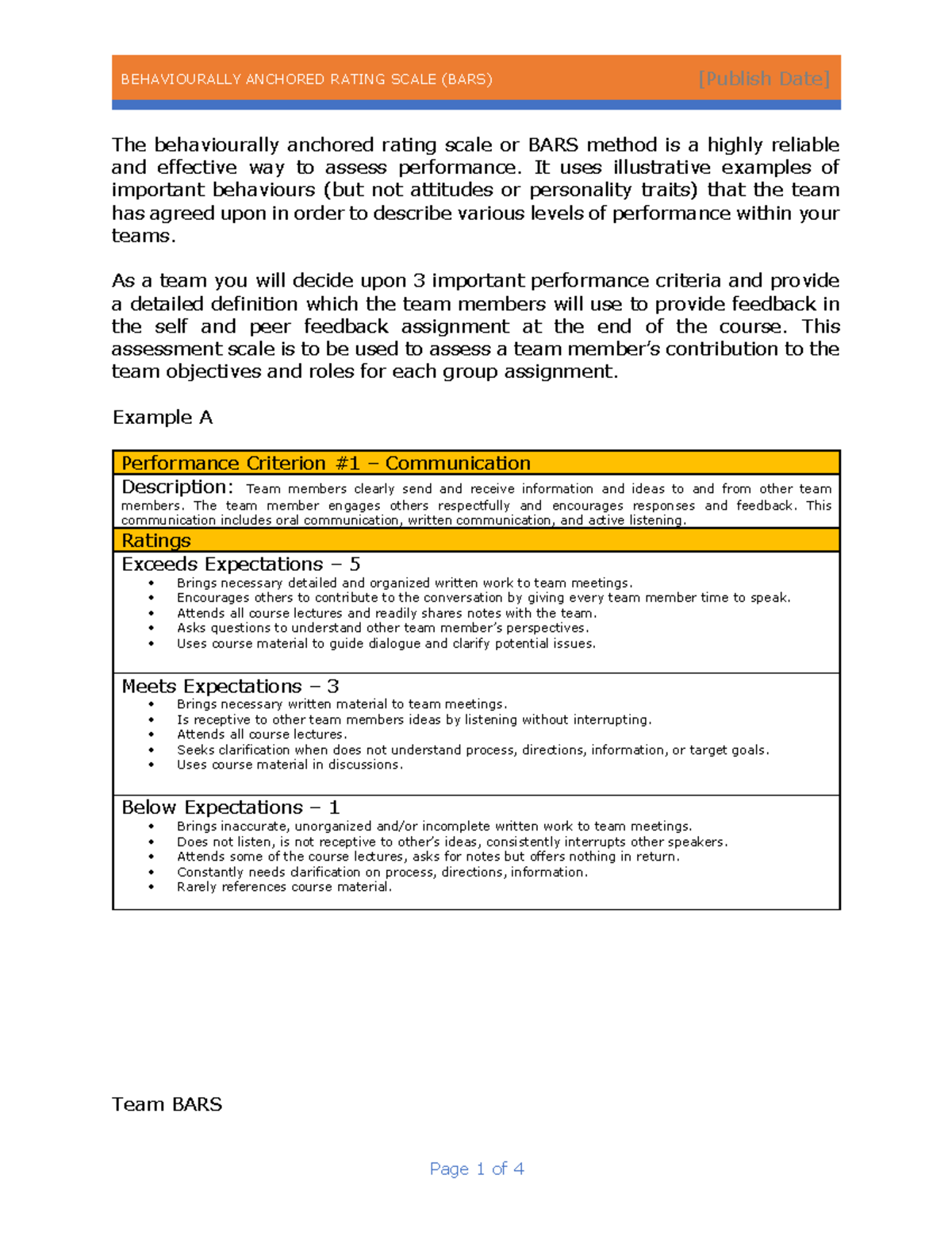 BARS - homework - The behaviourally anchored rating scale or BARS ...