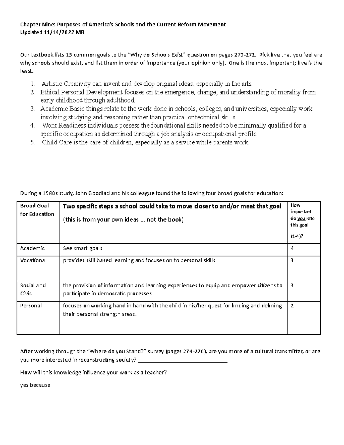 Ch 9 notes - machgrill haw - Updated 11/14/2022 MR Our textbook lists ...