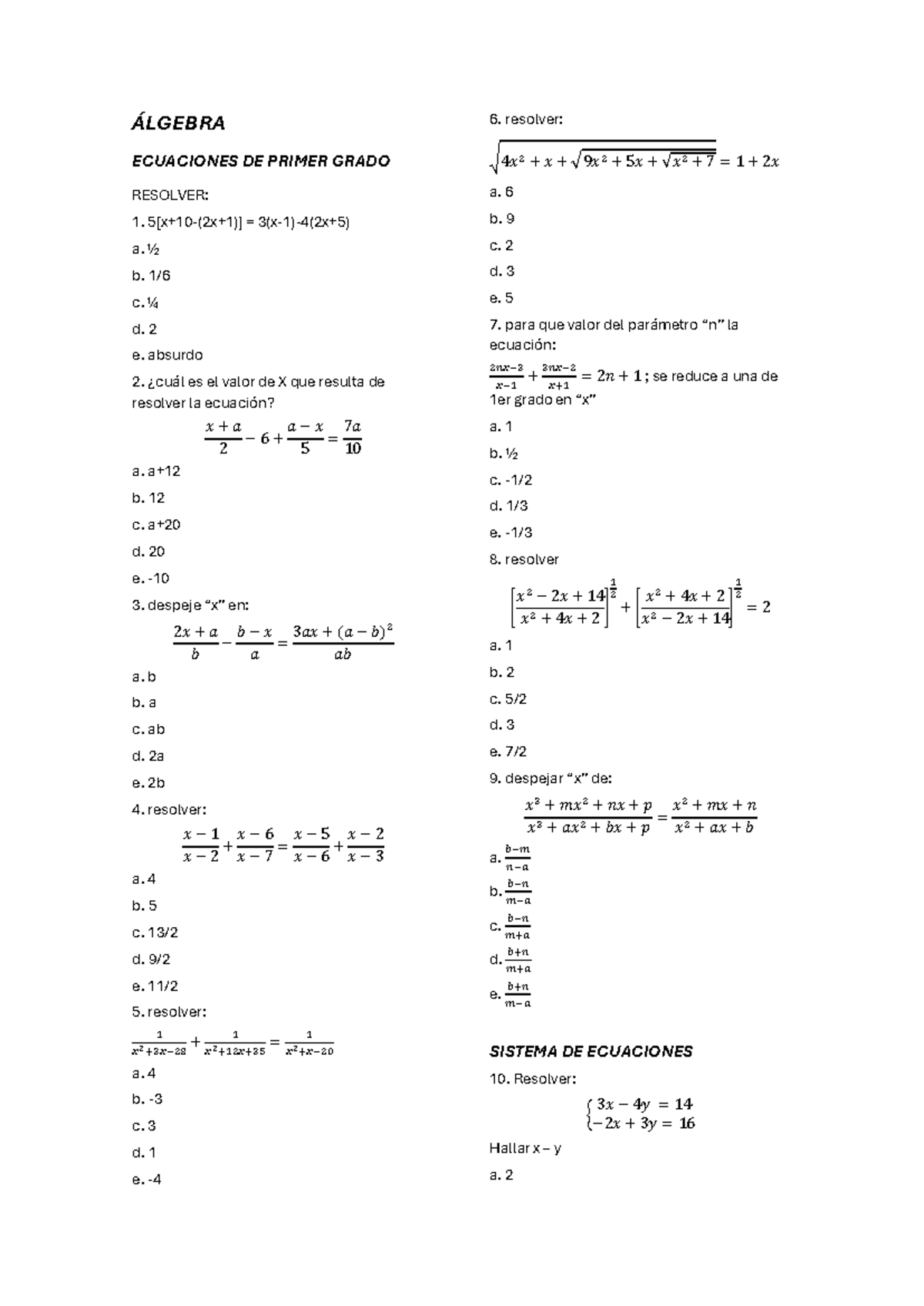 Álgebra - Resumen Algebra y geometría - ÁLGEBRA ECUACIONES DE PRIMER ...