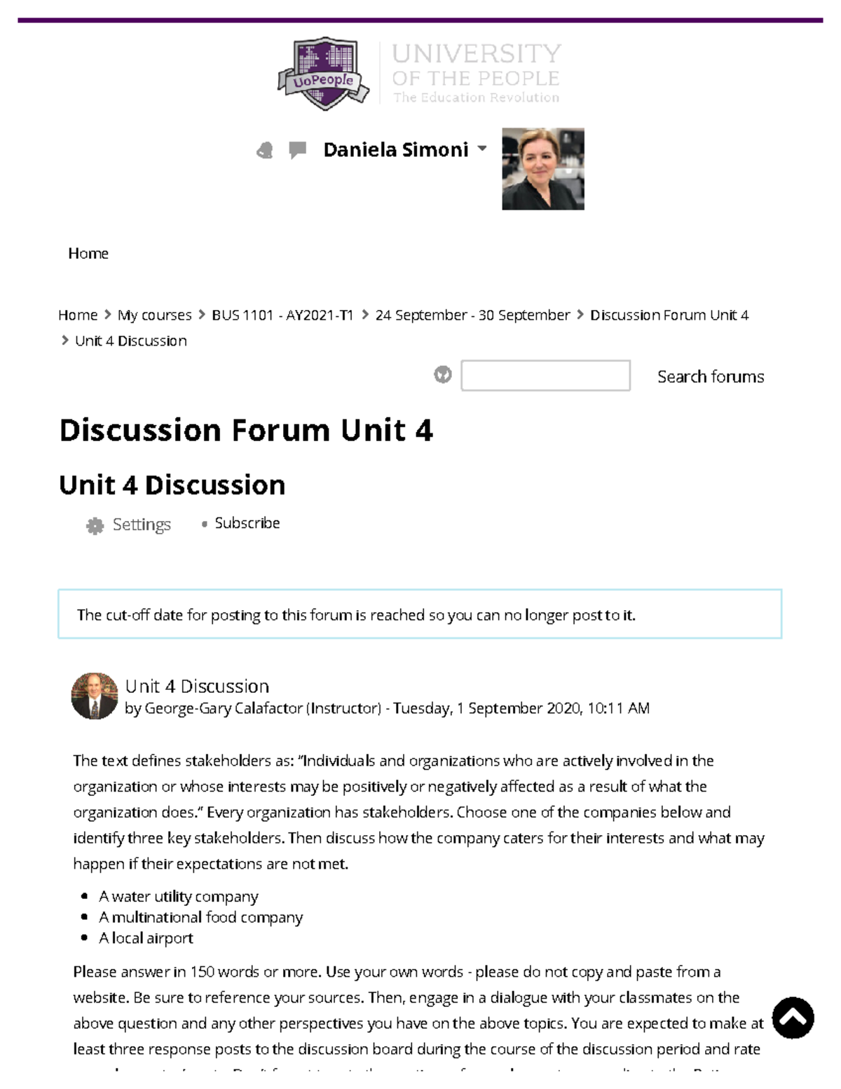 BUS 1101 - AY2021-T1 Unit 4 Discussion - / Home Discussion Forum Unit 4 ...