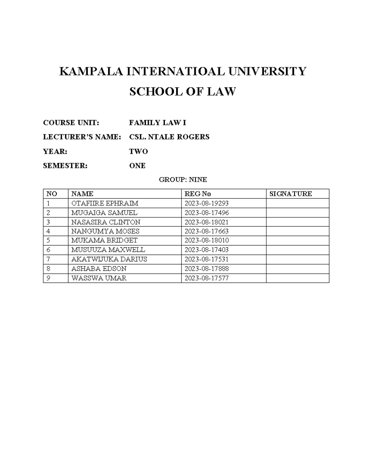 Family LAW WORK - Discussion work - KAMPALA INTERNATIOAL UNIVERSITY ...