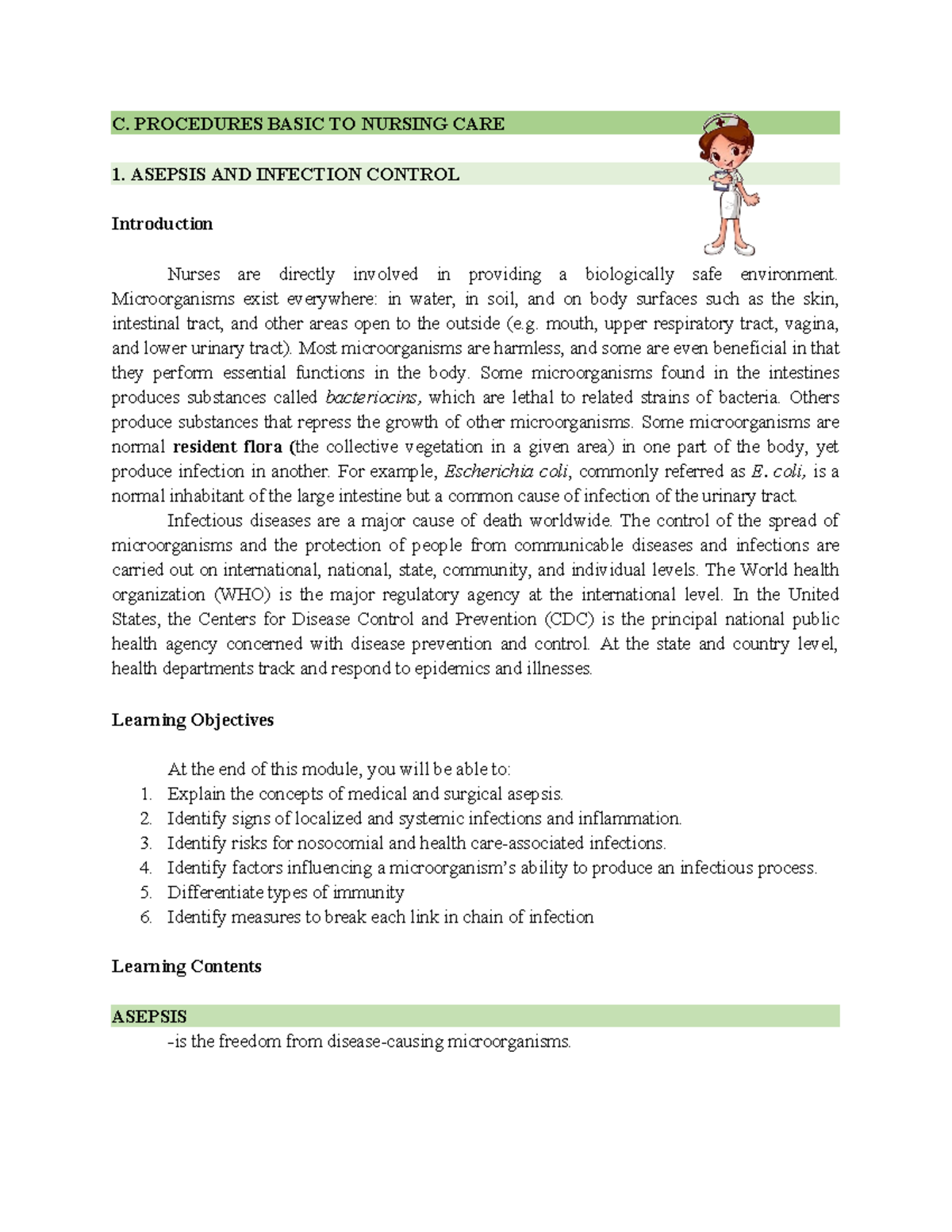 Asepsis-AND- Infection- Control-1 - C. PROCEDURES BASIC TO NURSING CARE ...
