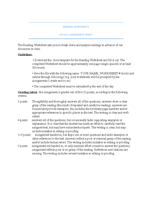 Reading worksheet sample 2 - Name: Date: Reading(s) Discussed: Love in ...