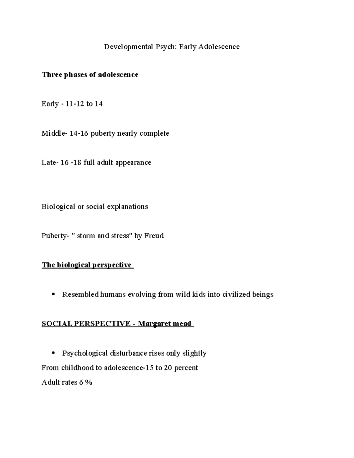Developmental Psych- Early Adolescence notes - Developmental Psych ...