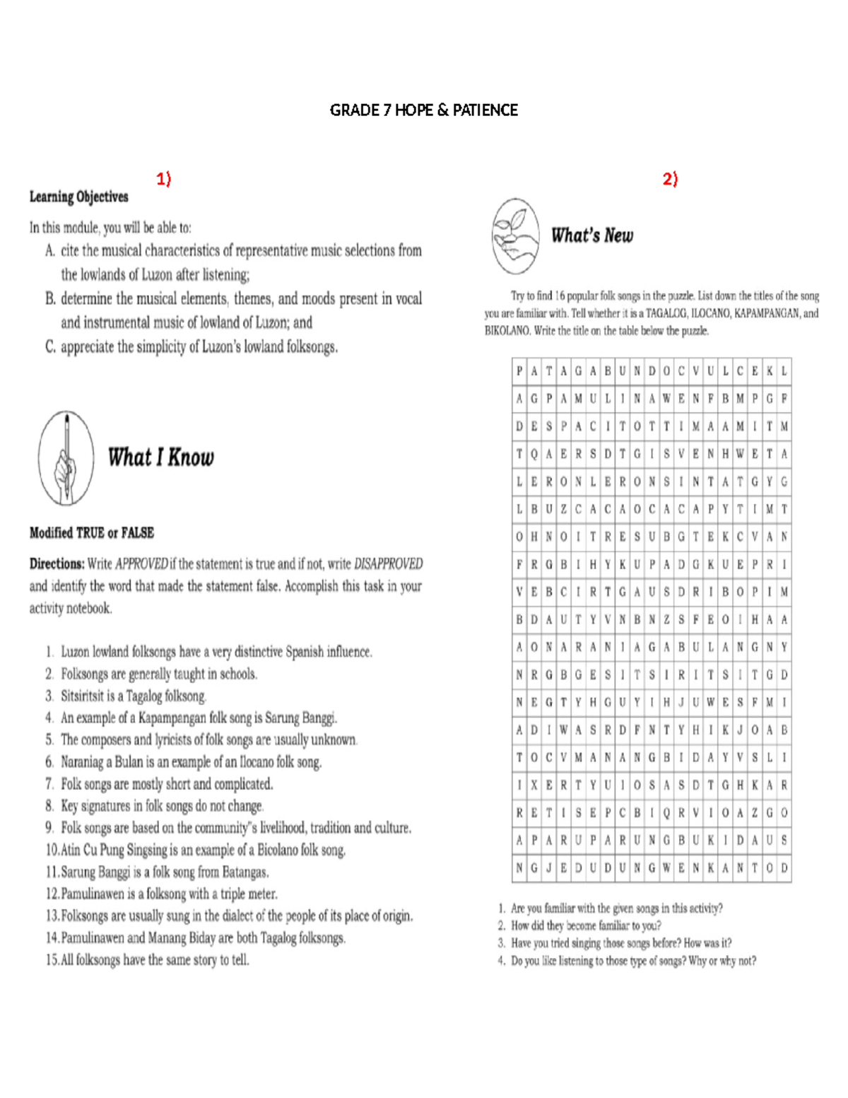 Grade 7 HOPE - this is for assignments material - GRADE 7 HOPE PATIENCE ...