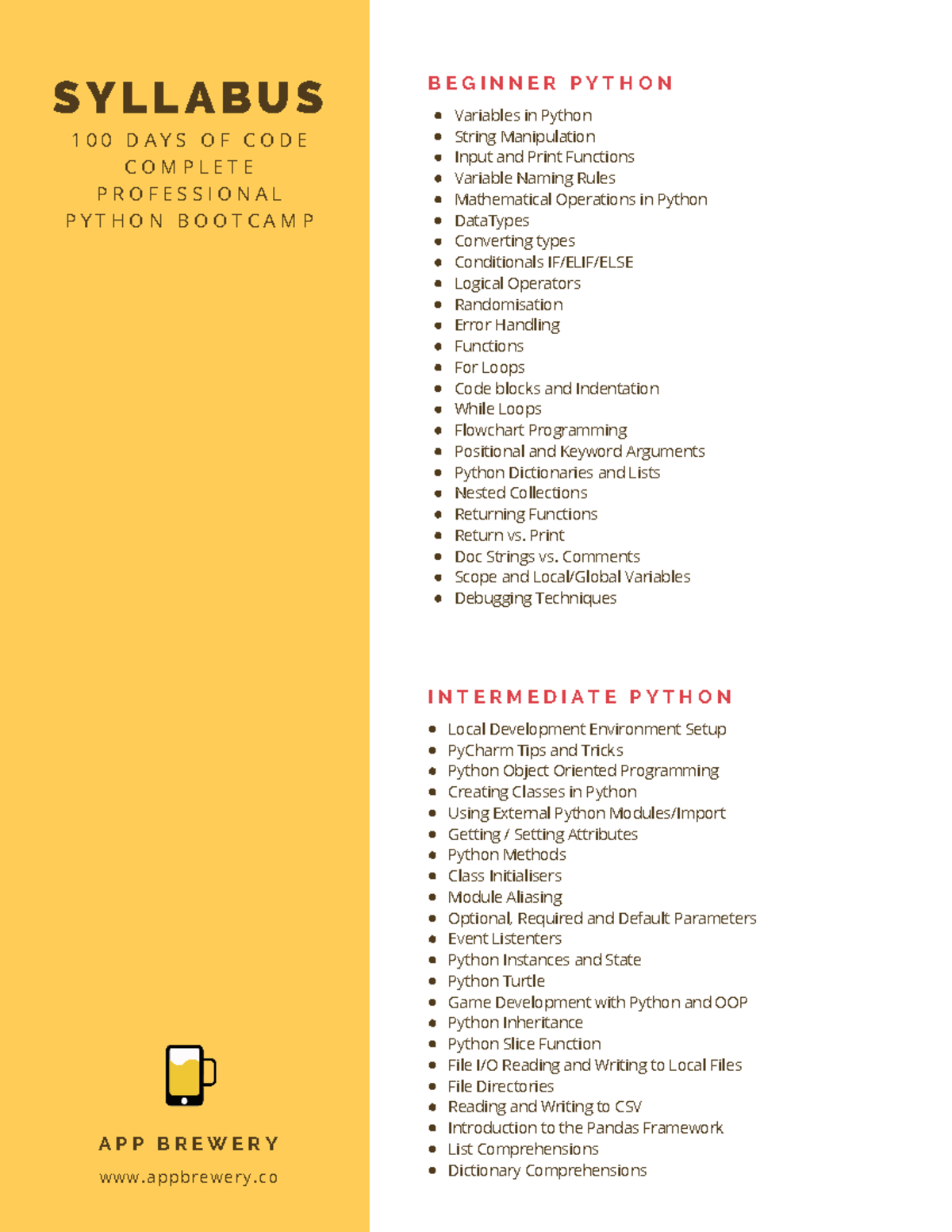 Syllabus for 100 Days of Python - S Y L L A B U S 1 0 0 D A Y S O F C O ...