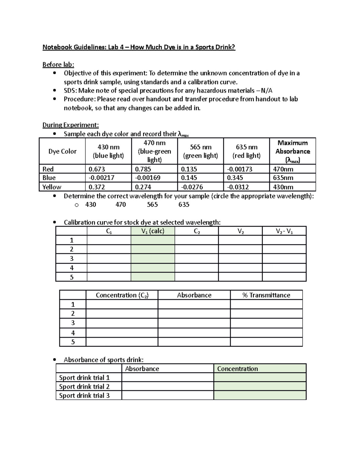 Notebook Guidelines Lab 4 - SDS: Make note of special precautions for ...