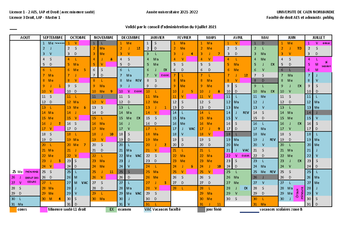 1-Calendrier general 2021-2022-valide CA 09 - Licence 1 - 2 AES, LAP et ...