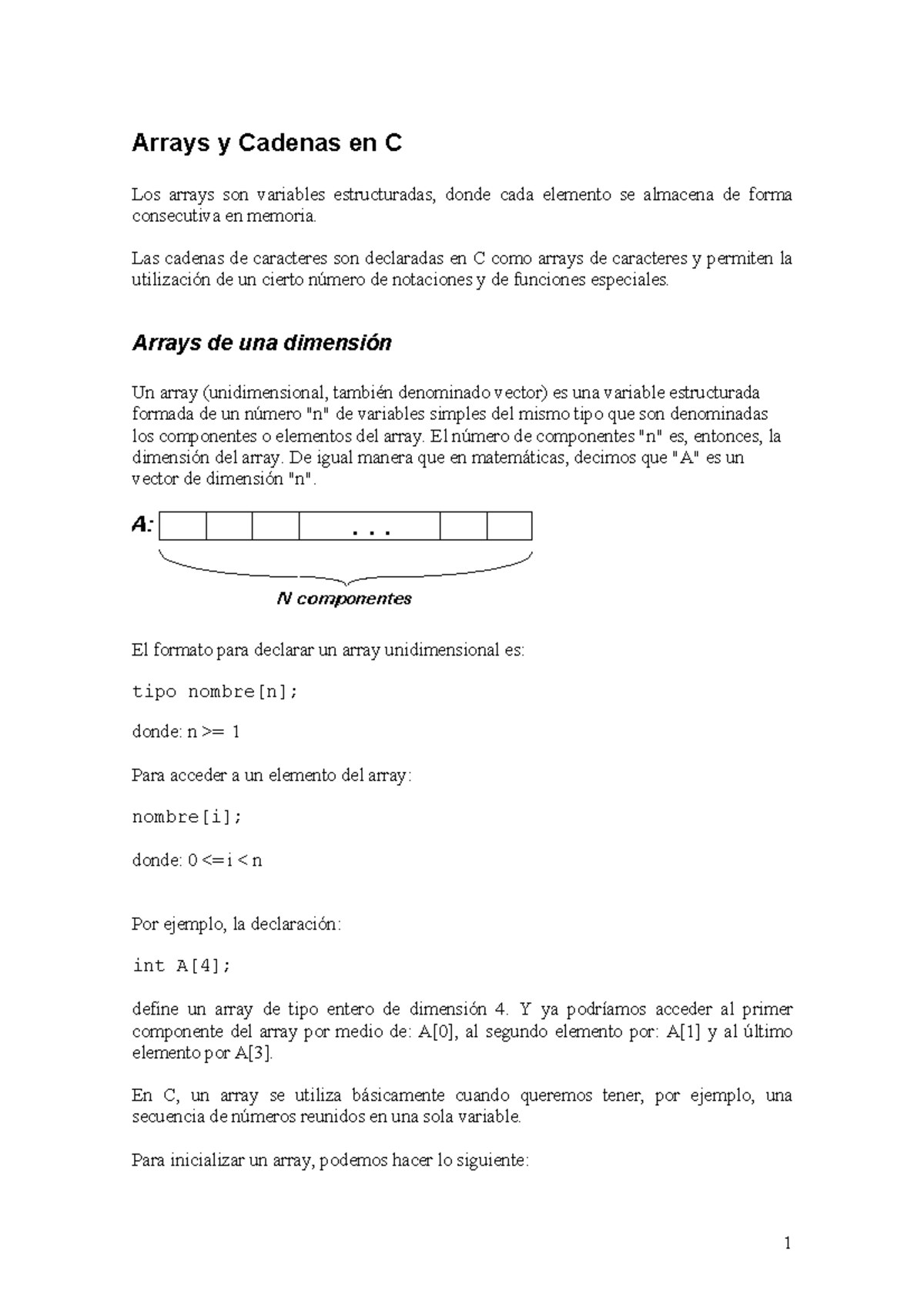 Cadenas y Arreglos (Programacion) - Arrays y Cadenas en C Los arrays ...