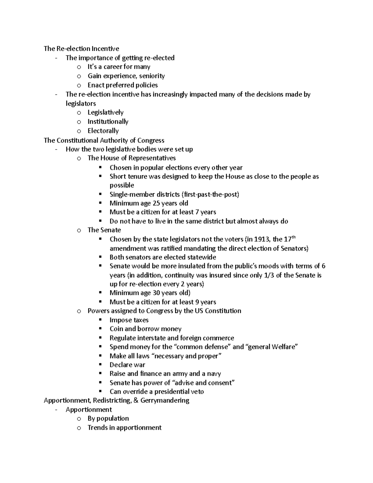 The Legislative Branch - The Re-election Incentive - The importance of ...