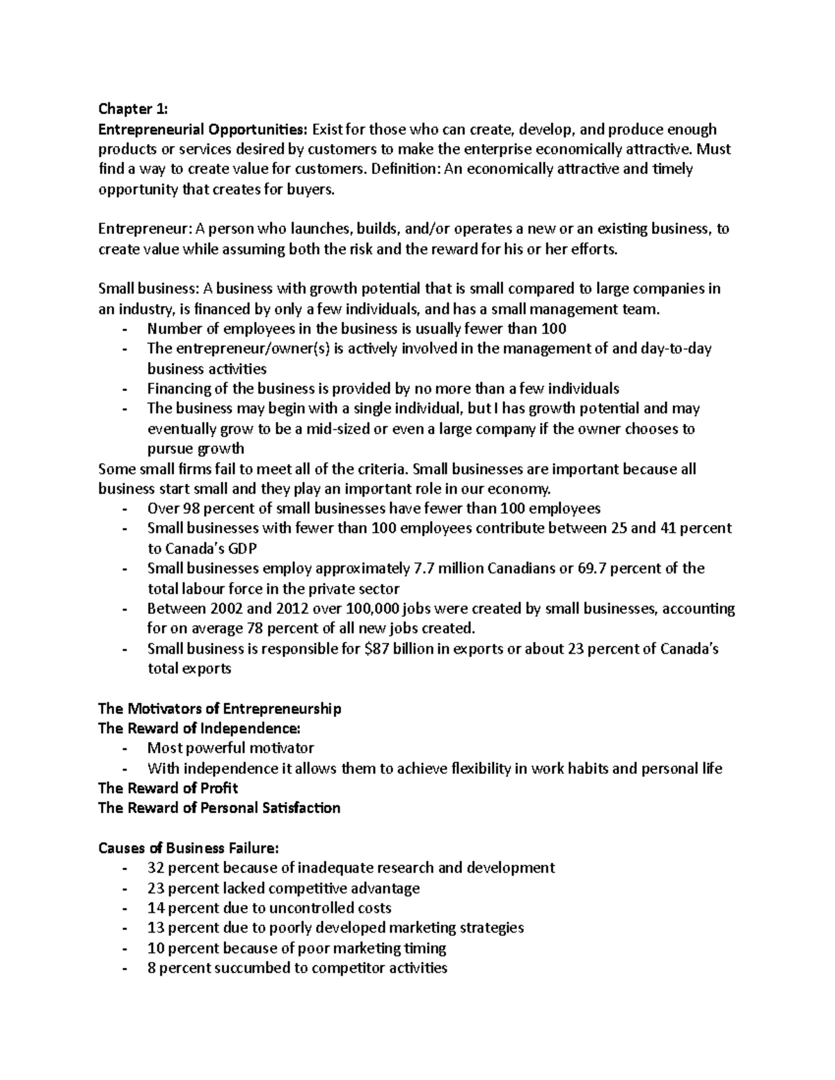 3920 - Lecture notes 1-5 - Chapter 1: Entrepreneurial Opportunities ...
