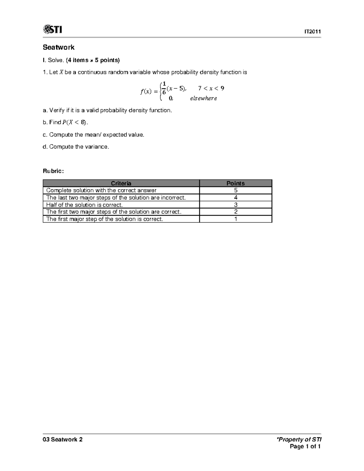 03 Seatwork 2 - Study own your own - IT 03 Seatwork 2 *Property of STI ... 03 Seatwork 2 - Study own your own - IT 03 Seatwork 2 *Property of STI ...
