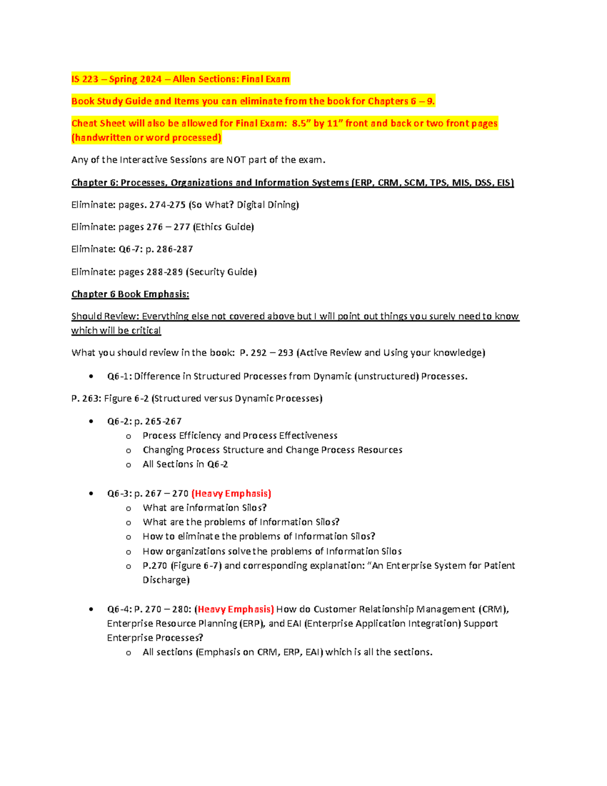 Final Exam Study Guide - Chapters 6 - 9 - Book Study Guide - Focus on ...