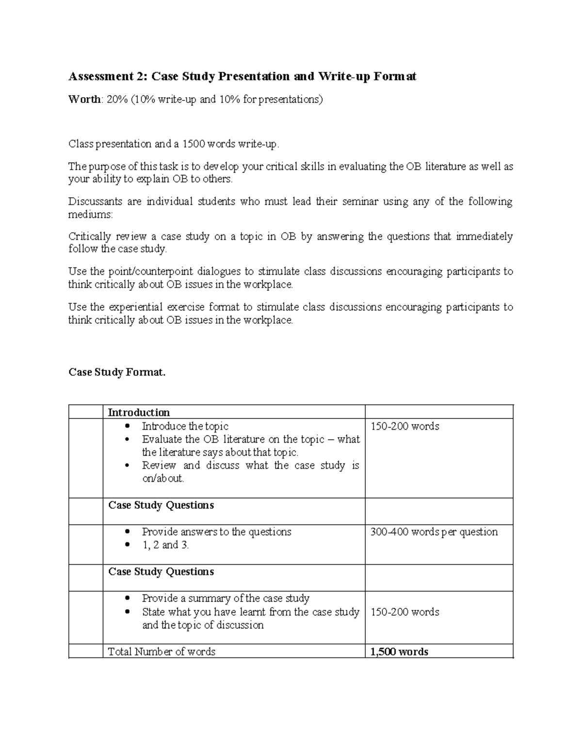 Assessment 2 - Case Study Write-up format - Assessment 2: Case Study ...
