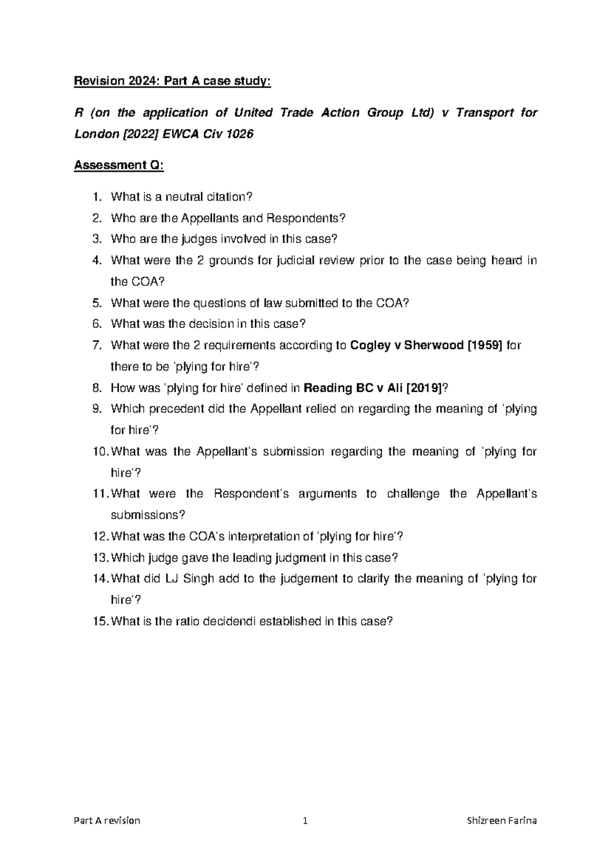 Revision 2024 PART A - ,dmdmd - Part A revision 1 Shizreen Farina ...