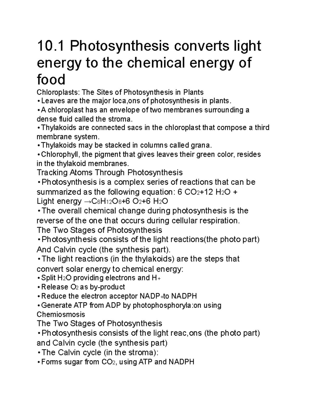 Chapter 10 notes - Professor Stephanie Abboud - 10 Photosynthesis ...