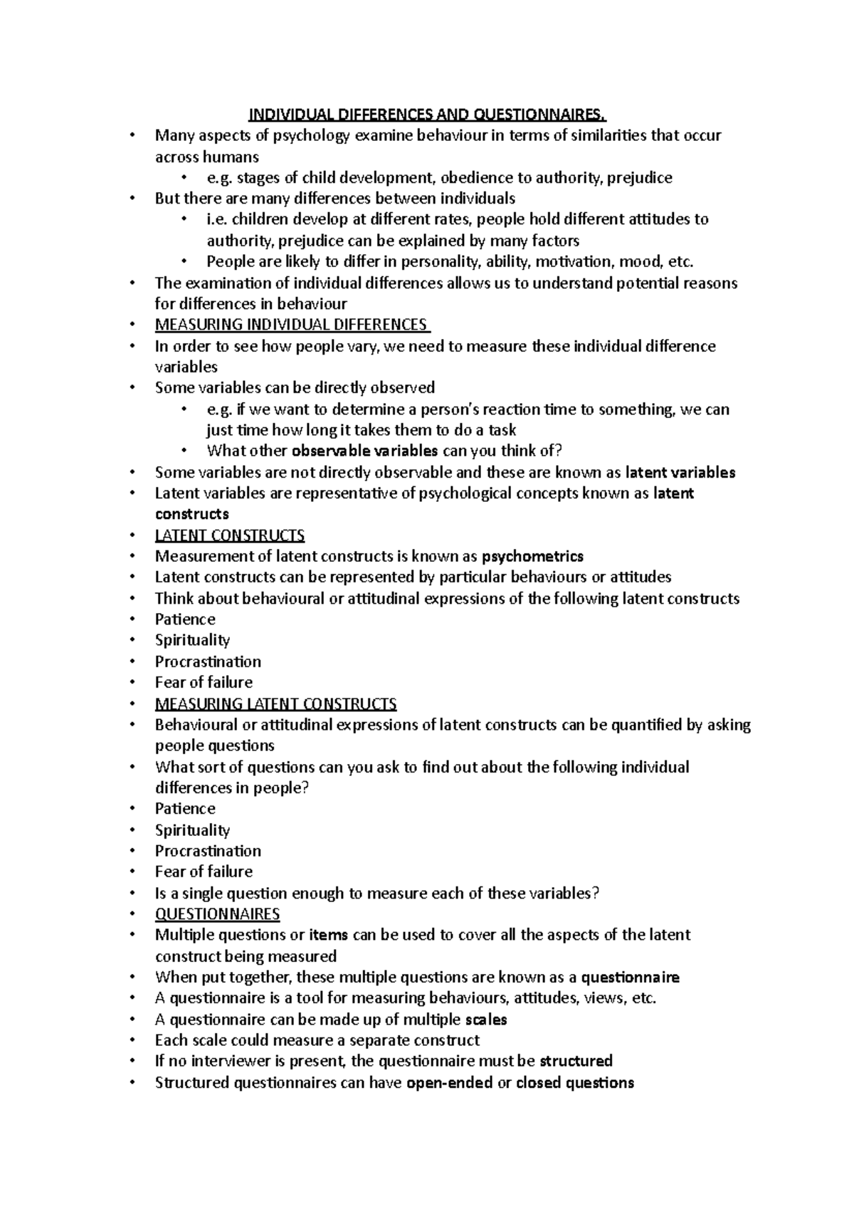 Individual Differences AND Questionnaires - INDIVIDUAL DIFFERENCES AND ...