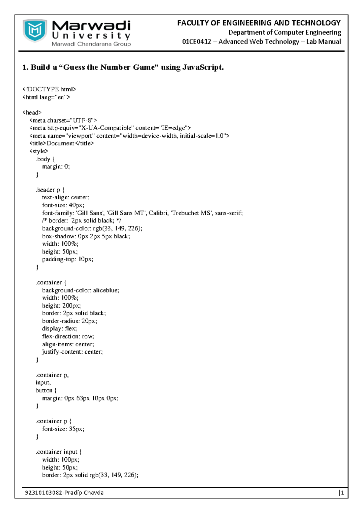 AWT all practicals - Department of Computer Engineering 01CE0412 – Advanced Web Technology – Lab ...