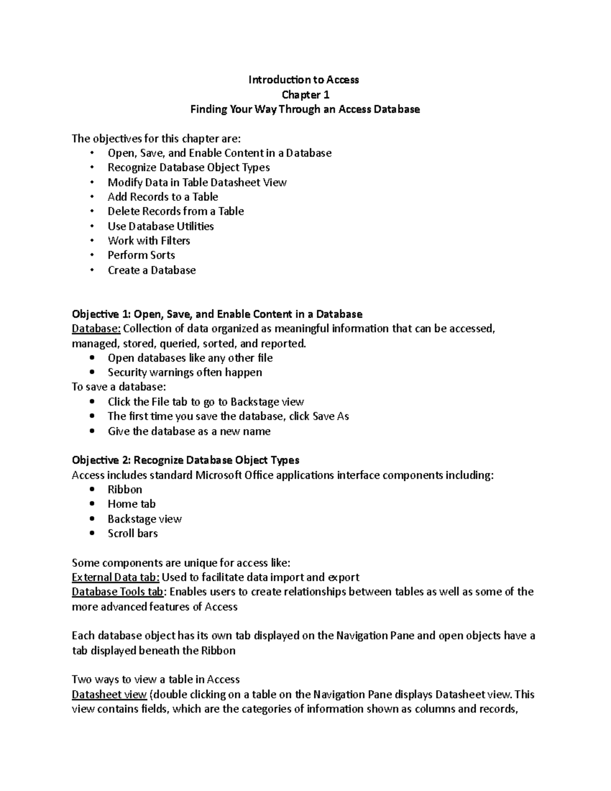 Introduction to Access Chapter 1 - Introduction to Access Chapter 1 ...