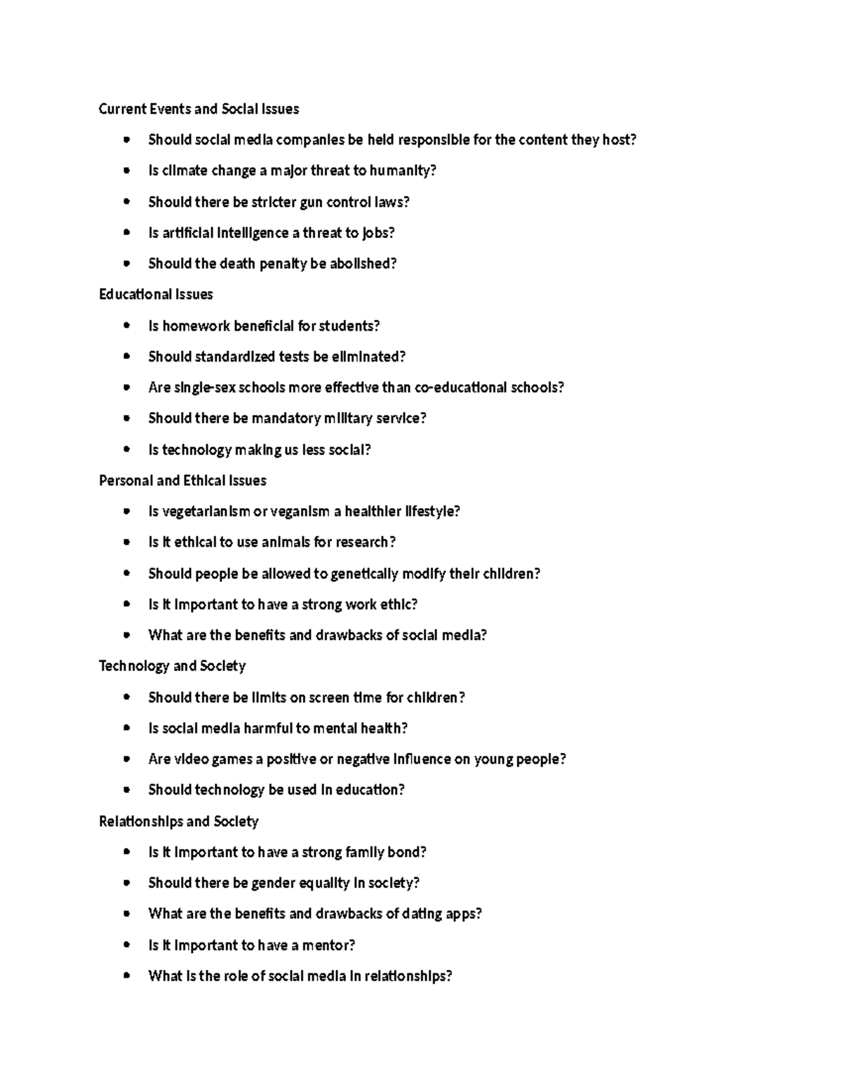 Debatable topics - aweadsadadssadasdsadsad - Current Events and Social ...