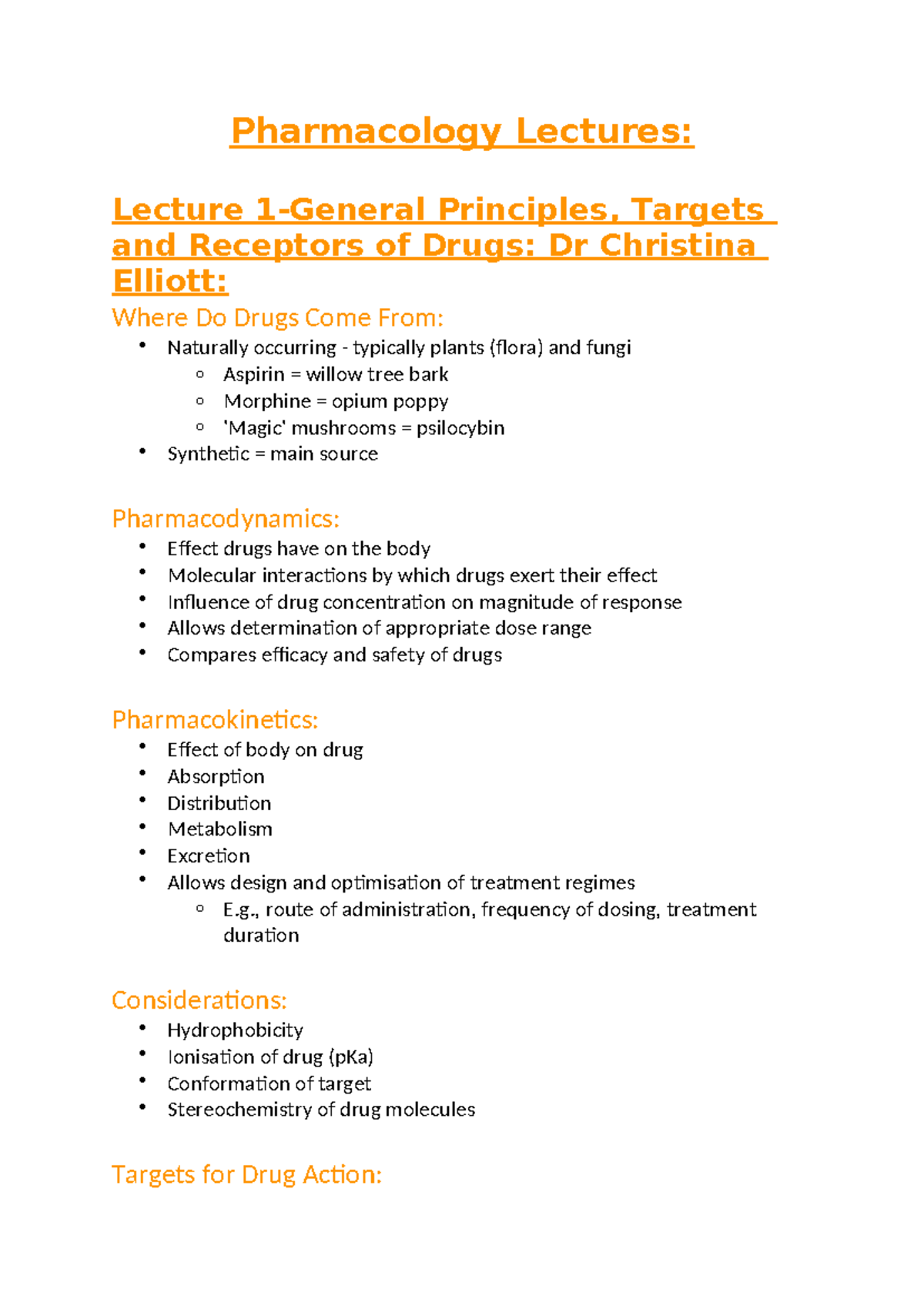 Pharmacology Lectures - Pharmacology Lectures: Lecture 1-General ...
