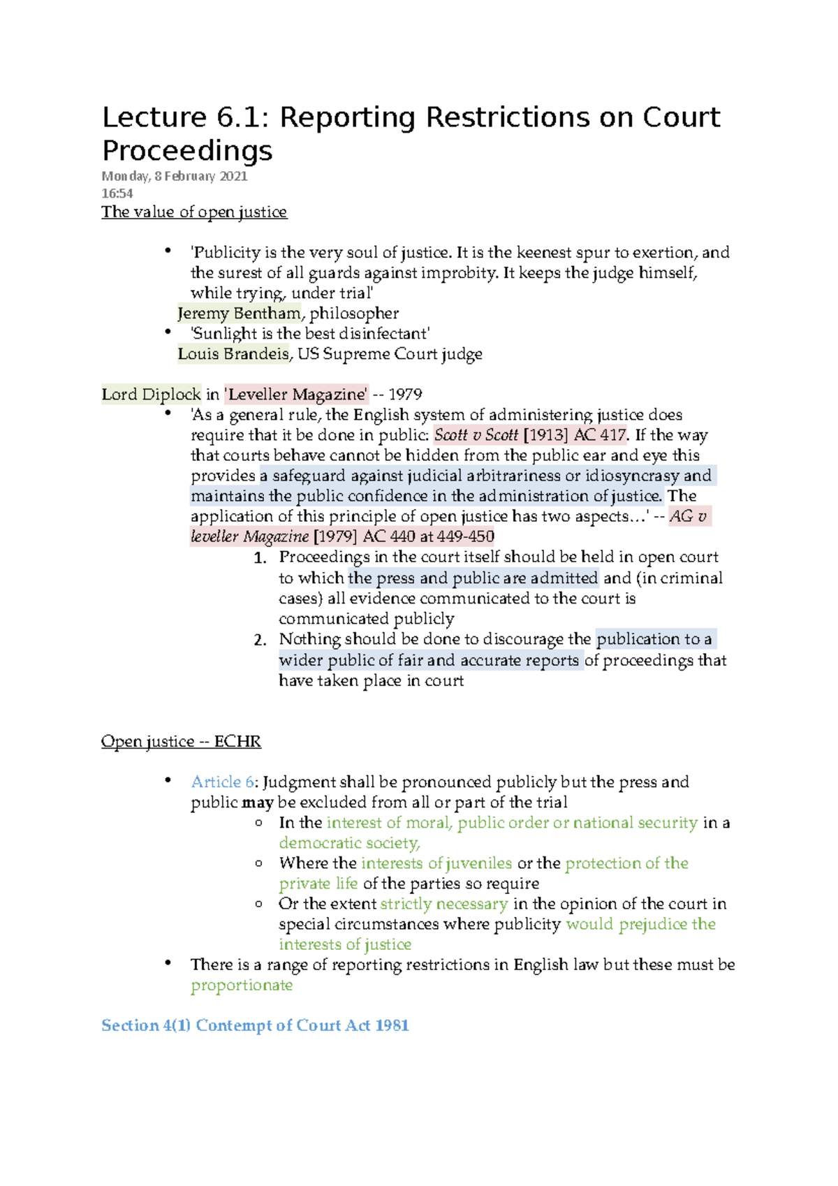 Reporting Restrictions on Court Proceedings - Lecture 6: Reporting ...
