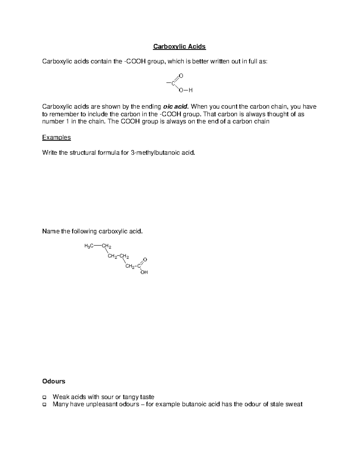 Carboxylic Acids and Esters Note - Carboxylic Acids Carboxylic acids ...