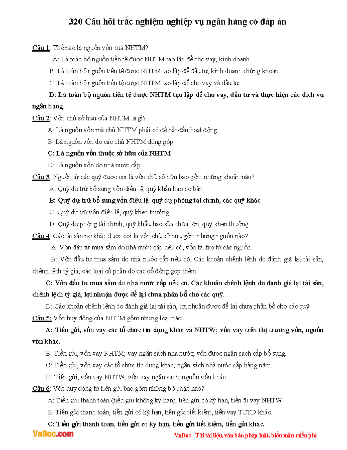 320 cau hoi trac nghiem nghiep vu ngan hang co dap an - 320 Câu hỏi trắc nghiệm nghiệp vụ ngân ...