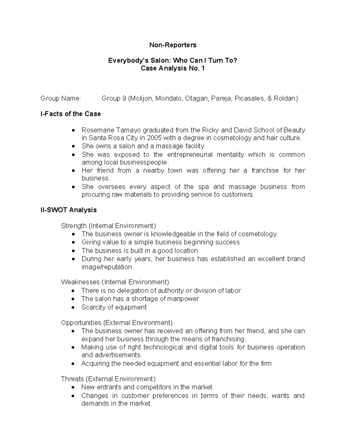 Case Analysis Salon Prob - Non-Reporters Everybody9s Salon: Who Can I ...