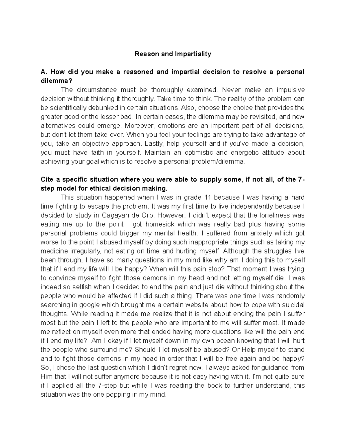 Reason and Impartiality - How did you make a reasoned and impartial ...