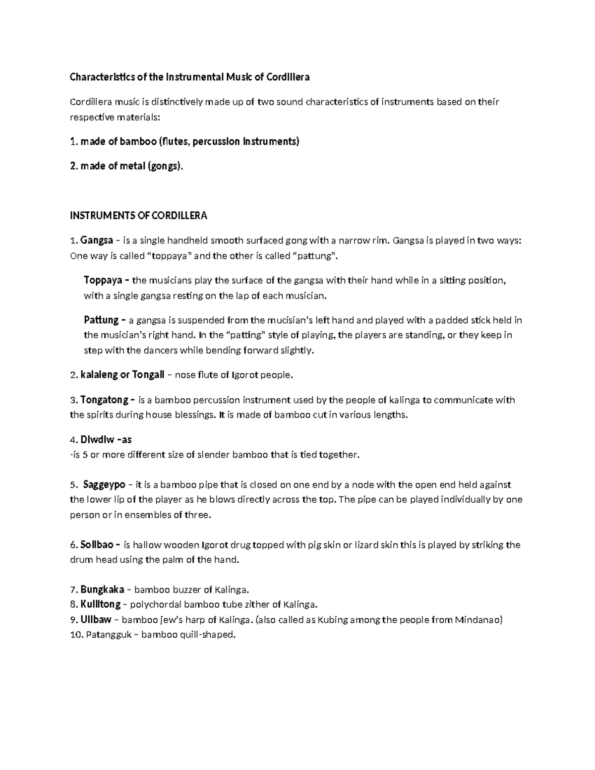 Characteristics of the Instrumental Music of Cordillera - INSTRUMENTS ...