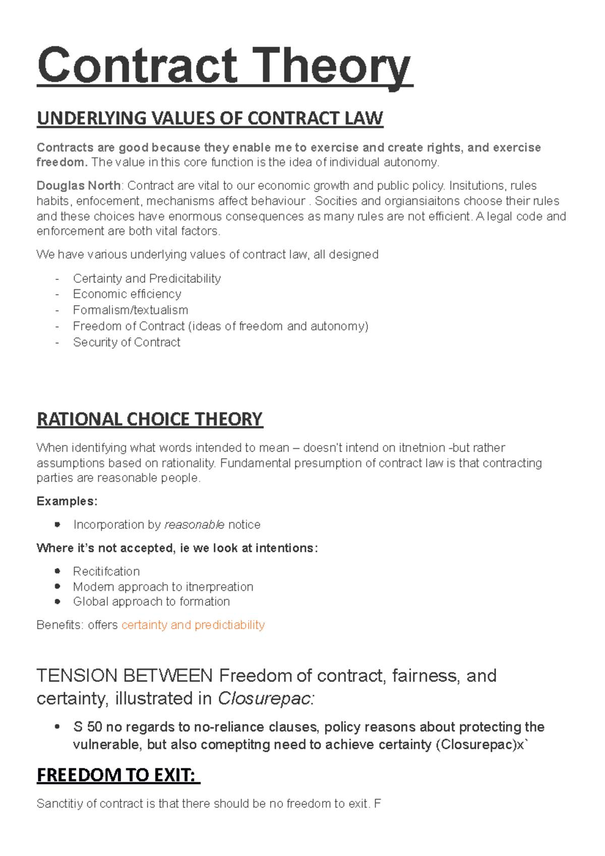 Contract Theory - All lecture notes - Contract Theory UNDERLYING VALUES ...