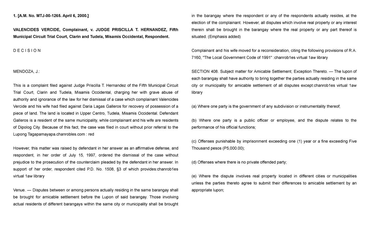 Cases - Legal Processes - [A. No. MTJ-00-1265. April 6, 2000 ...