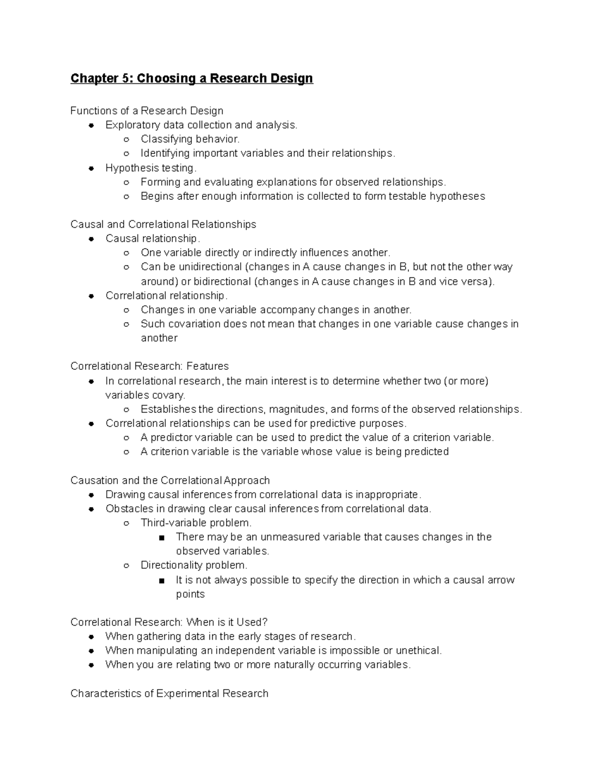 Research Methods Ch. 5 - Taught by Dr. Menon - Chapter 5: Choosing a ...