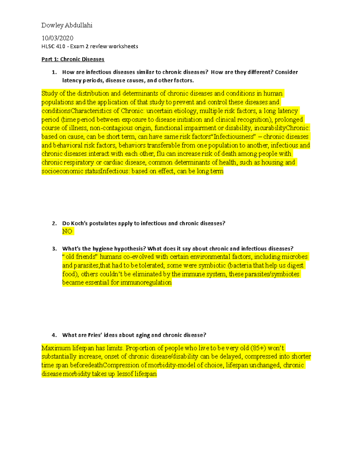 Exam 2 review worksheets - 10/03/ HLSC 410 - Exam 2 review worksheets ...