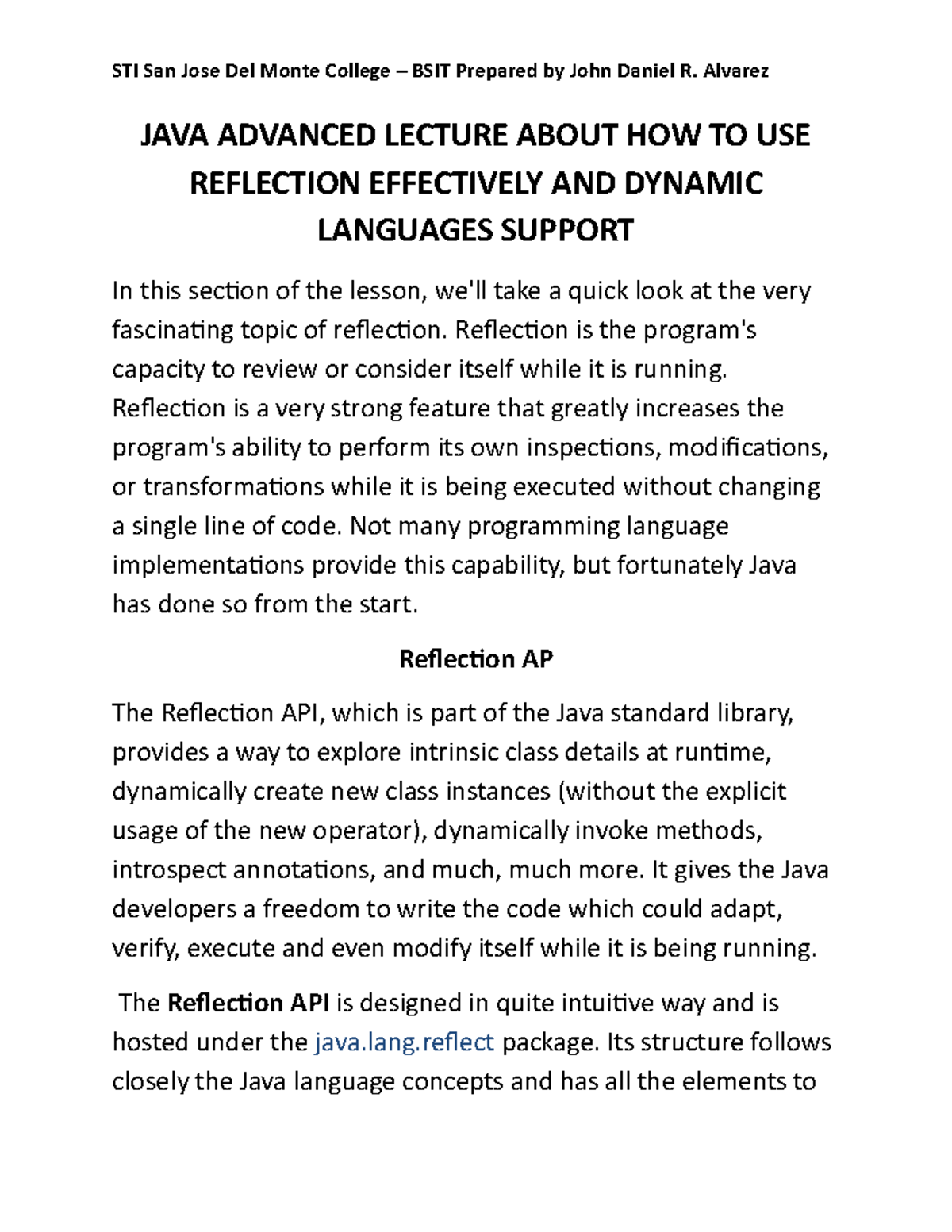 Java Advanced Lecture about How to use Reflection effectively and Dynamic Languages Support ...