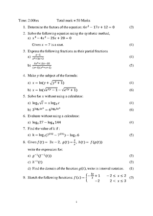FISA RE- Assessment ( Algebra) 2023 - EMA 151S, 155S, 154X Re ...