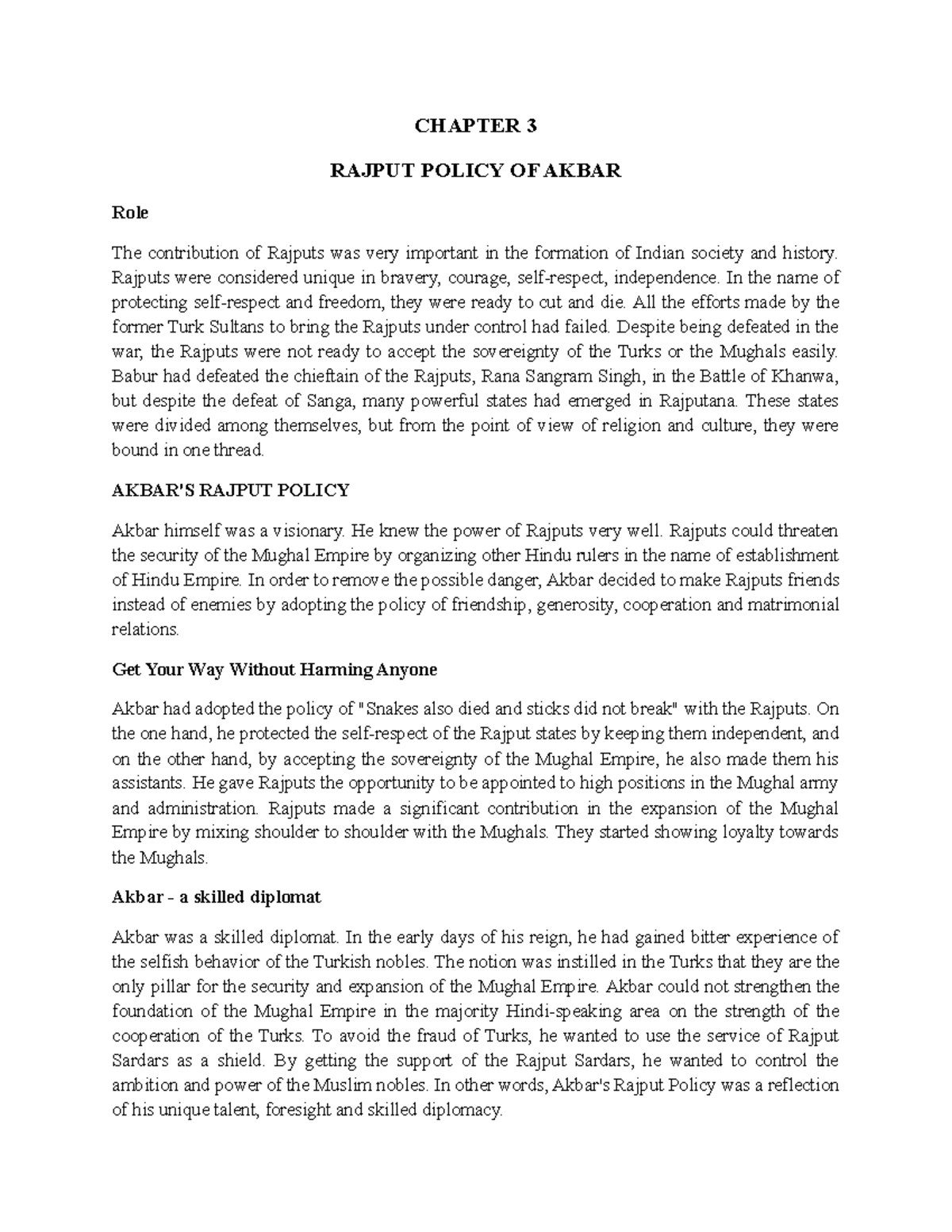 Chapter 3 Rajput Policy OF Akbar - CHAPTER 3 RAJPUT POLICY OF AKBAR ...