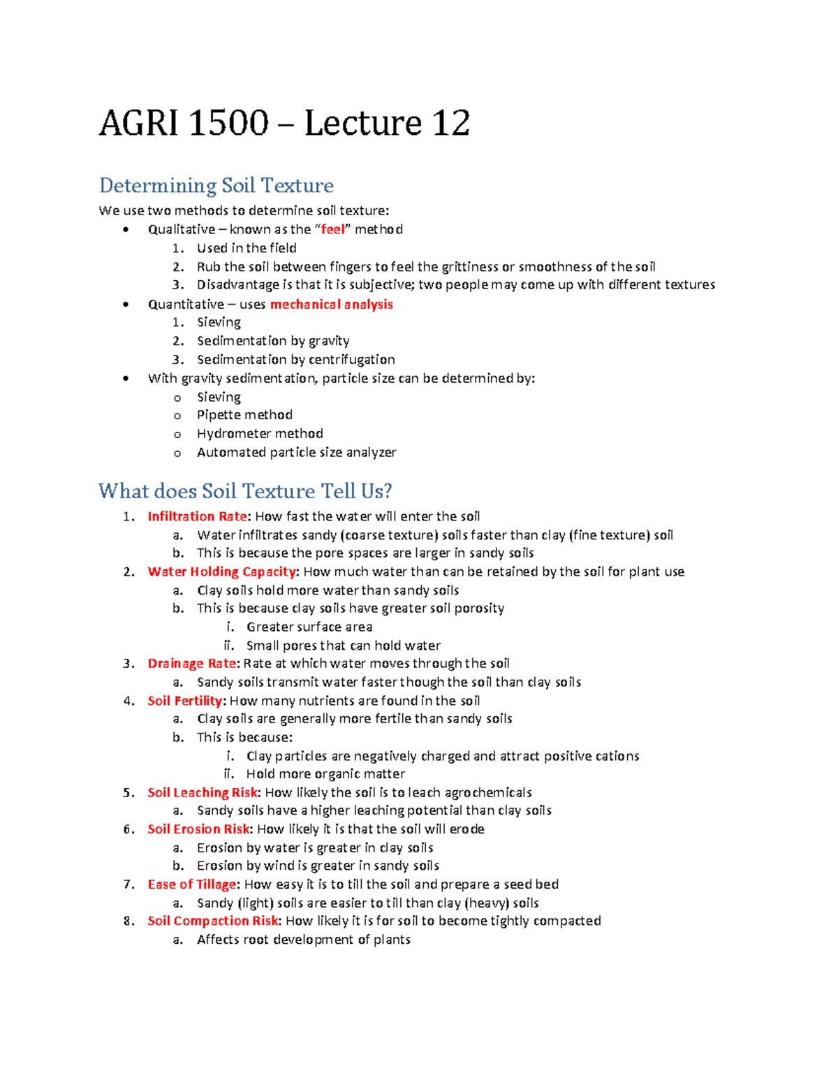 Lecture 12 - Soil Texture - AGRI 1500 – Lecture 12 Determining Soil ...