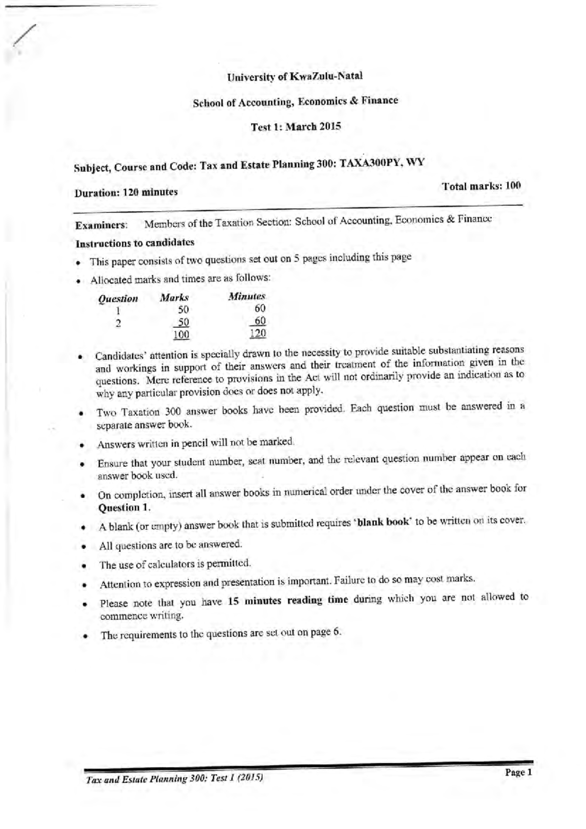 2015 tax test 1 - Work. - acct341 - Studocu