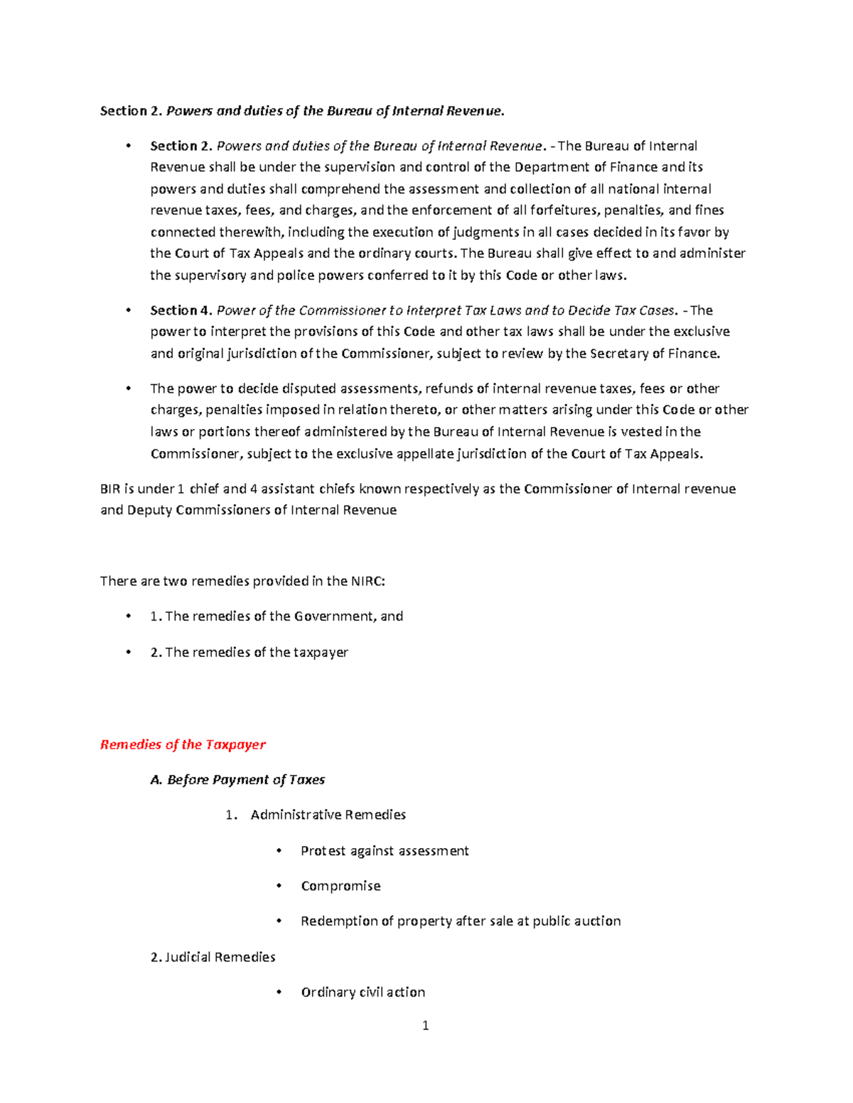 TAX REM - Section 2. Powers and duties of the Bureau of Internal ...