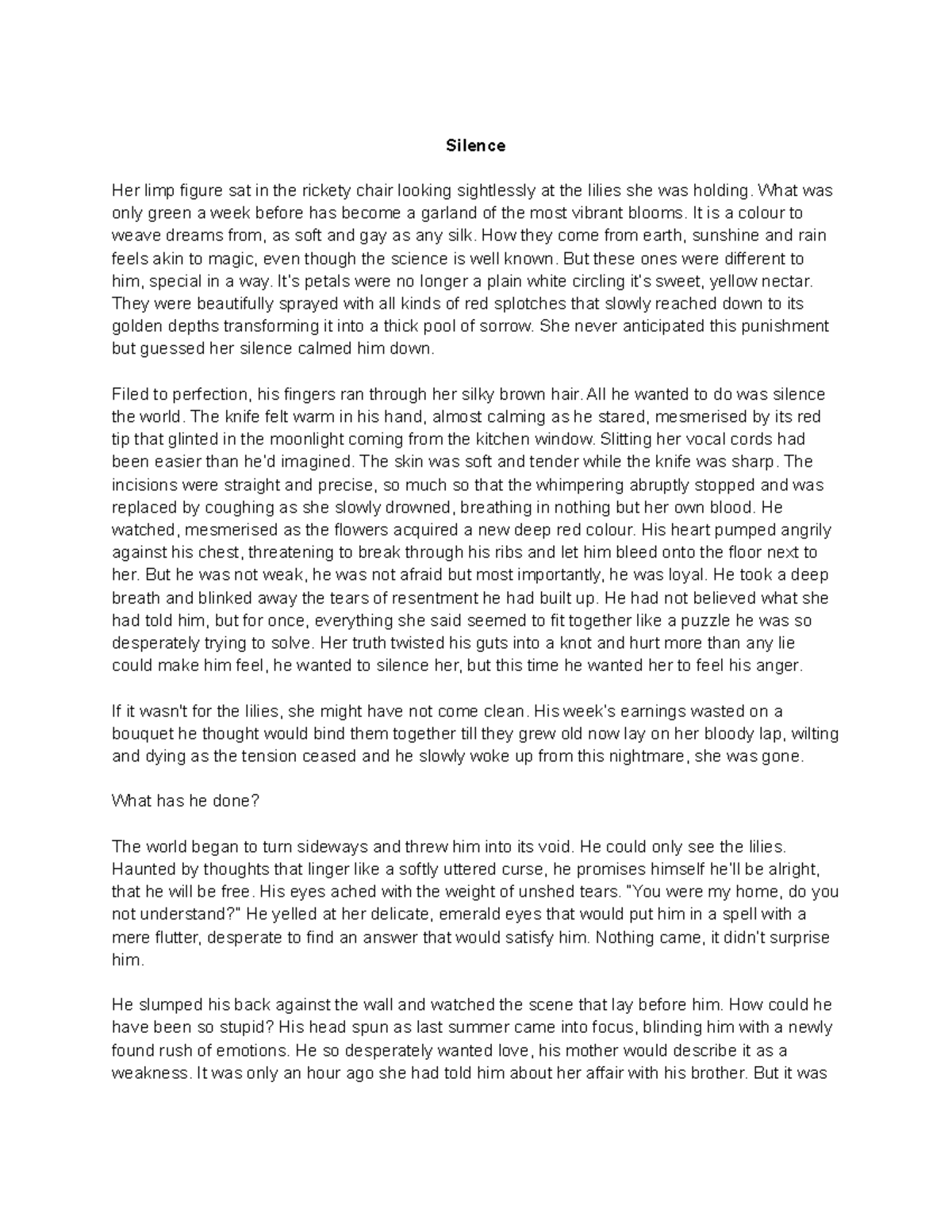 Silence - None - Silence Her limp figure sat in the rickety chair ...