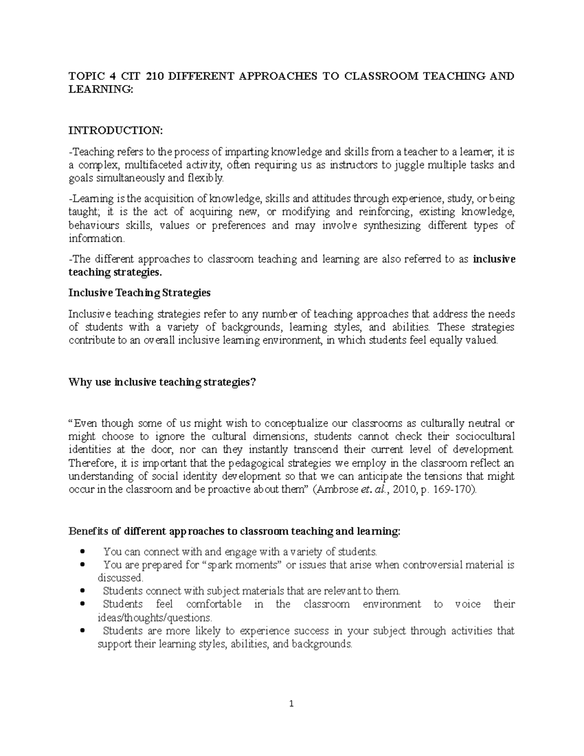 CIT 210 2023 - TOPIC 4 CIT 210 DIFFERENT APPROACHES TO CLASSROOM ...