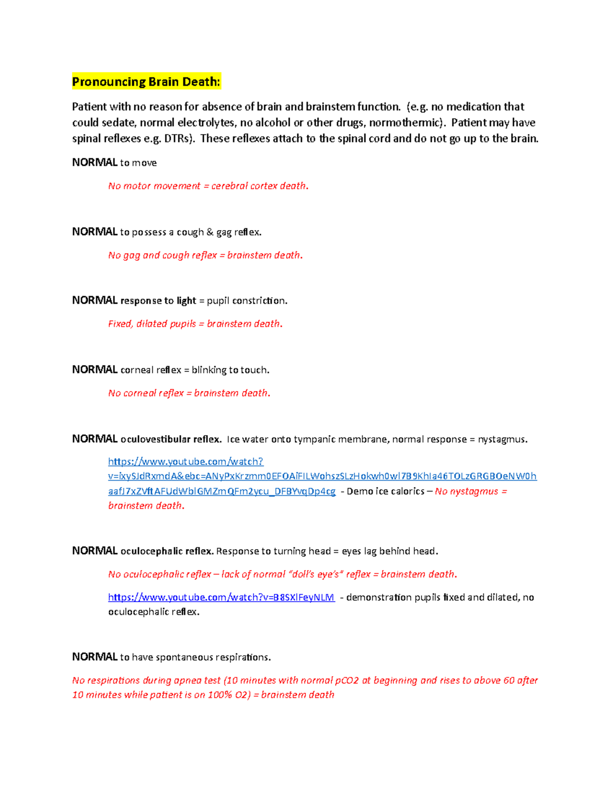 Brain death notes - Pronouncing Brain Death: Patient with no reason for ...