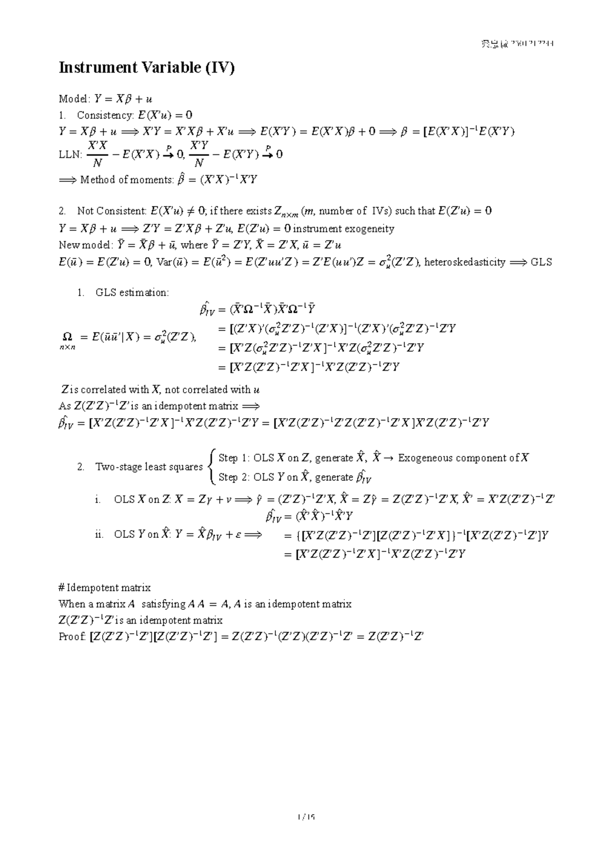 Advanced Econometric-Part II - Instrument Variable (IV) Model: 1 ...