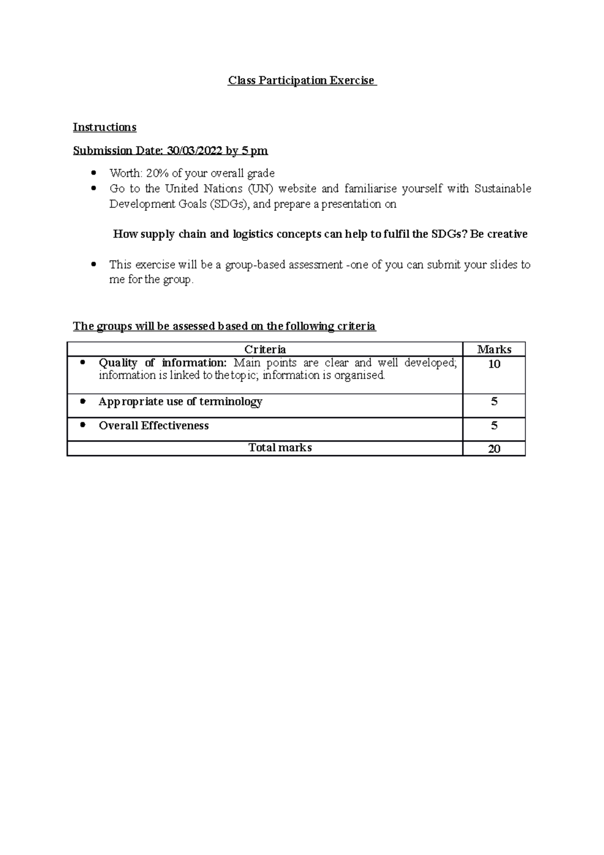 Class Participation 1 2022 - Class Participation Exercise Instructions ...